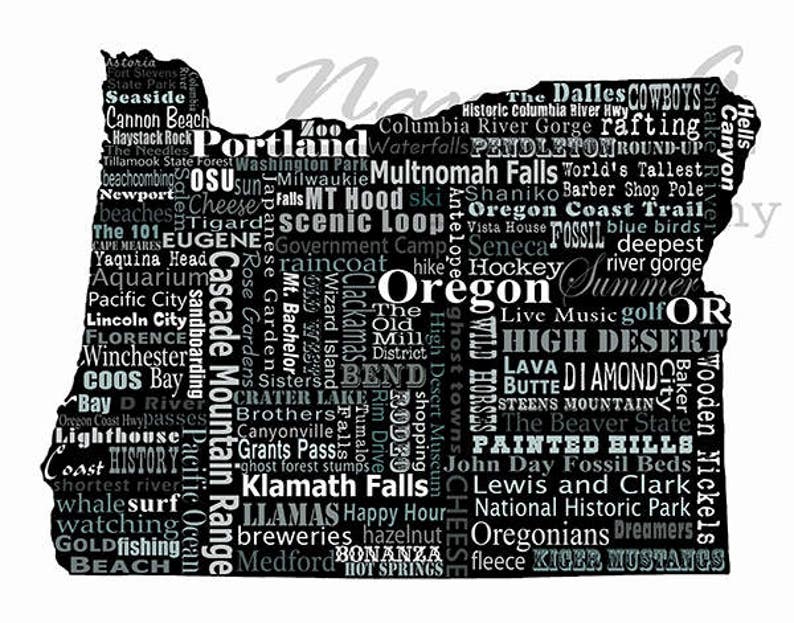 Oregon Slogans, Word Art, Typography, Oregon Map, Oregon, Oregon Print ...