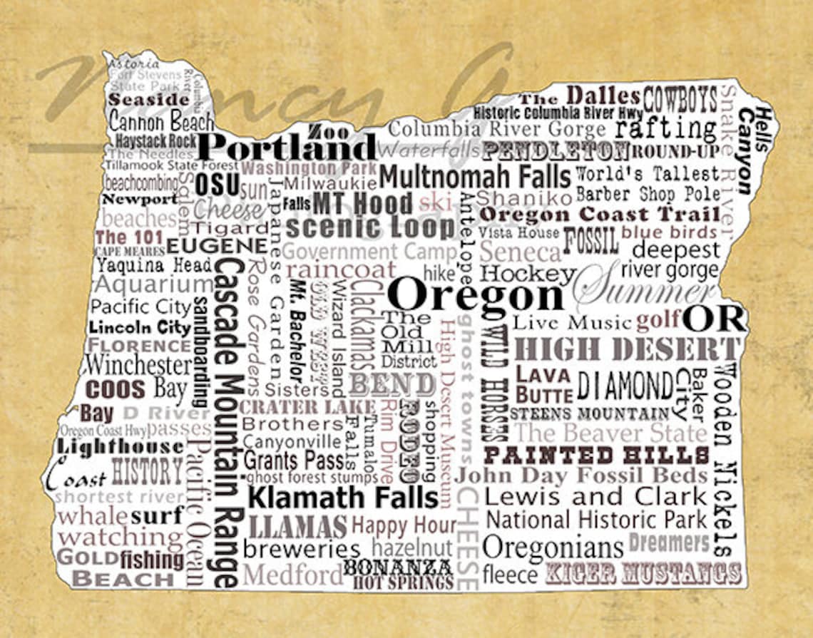 Oregon Slogans Word Art Typography Oregon Map Oregon | Etsy