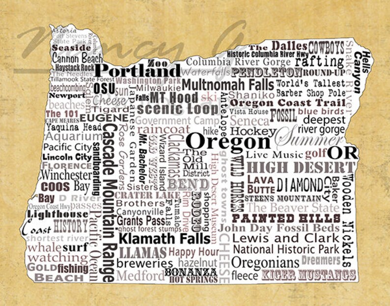 Oregon Slogans Word Art Typography Oregon Map Oregon | Etsy