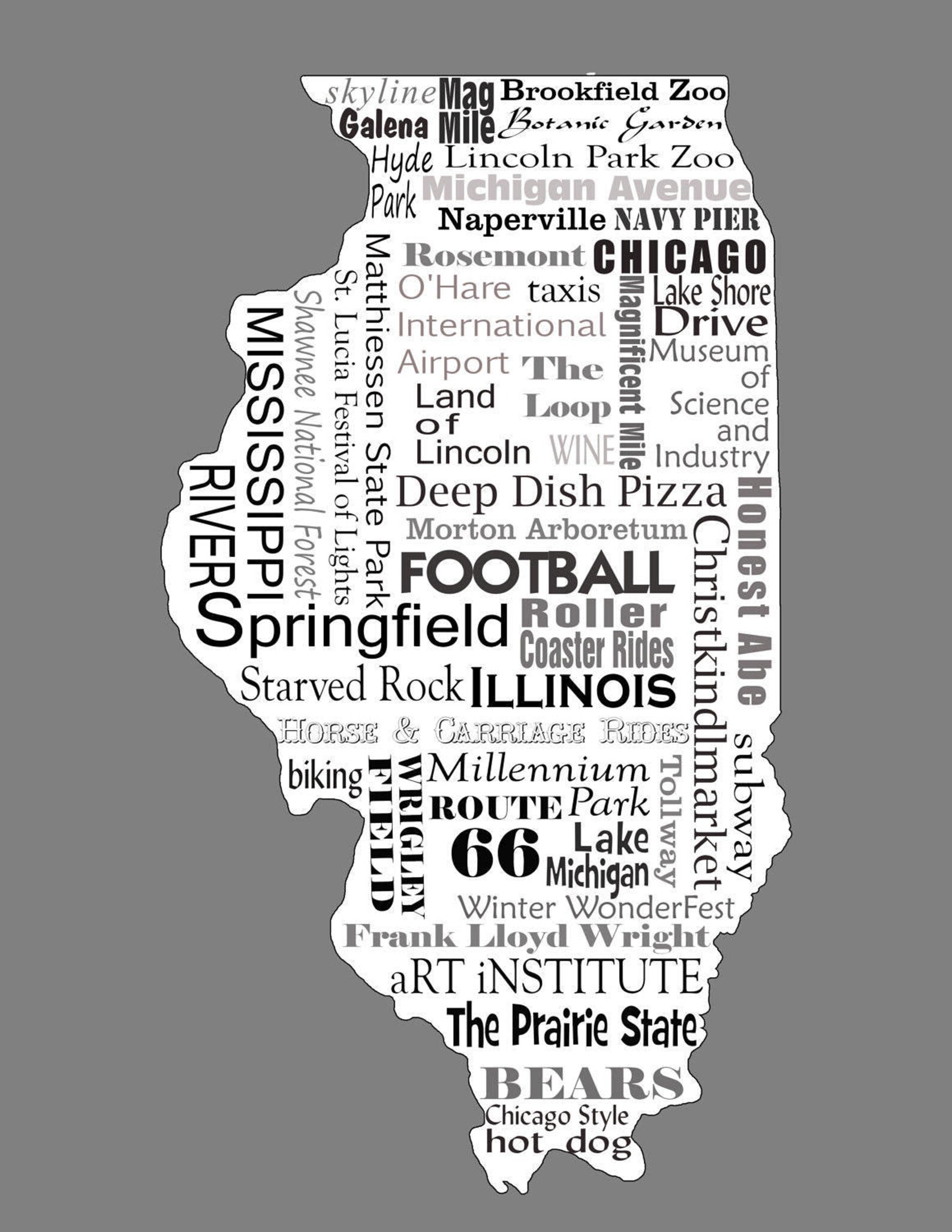 Illinois Slogans, Word Art, Typography, Map, Illinois , Illinois Print ...