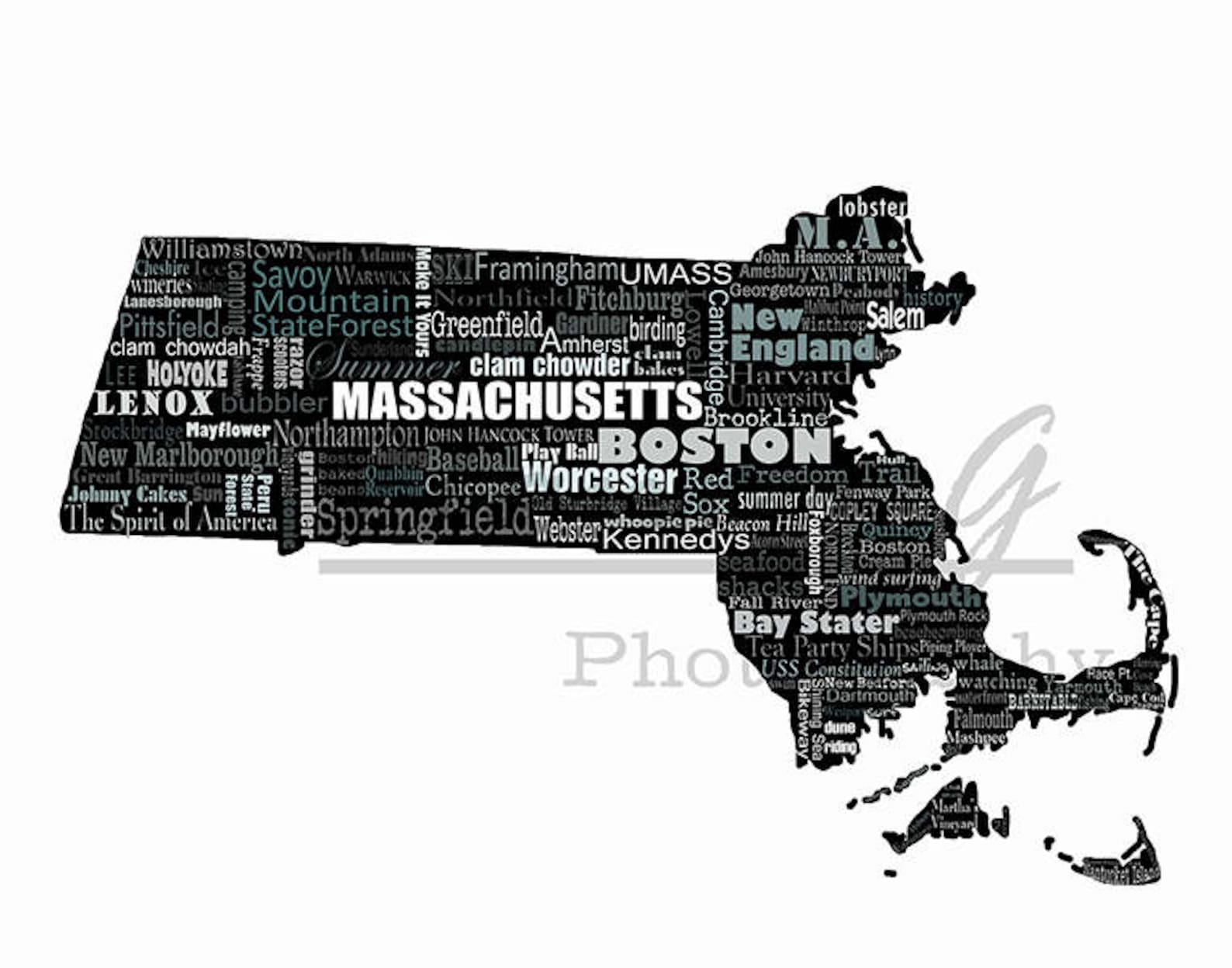 Massachusetts Slogans, Word Art, Typography, Map, Massachusetts ...