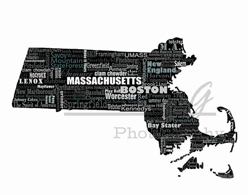 Massachusetts Slogans, Word Art, Typography, Map, Massachusetts ...