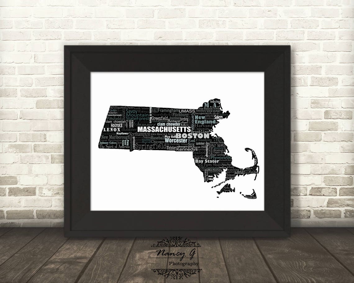 Massachusetts Slogans Word Art Typography Map | Etsy