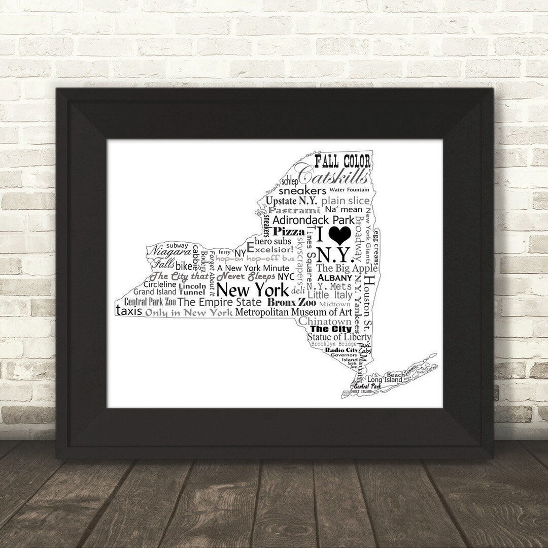 New York Slogans, Word Art, Typography, Map, New York, New York Print ...
