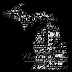 Michigan Slogans, Word Art, Typography, Map, Michigan, Michigan Print ...