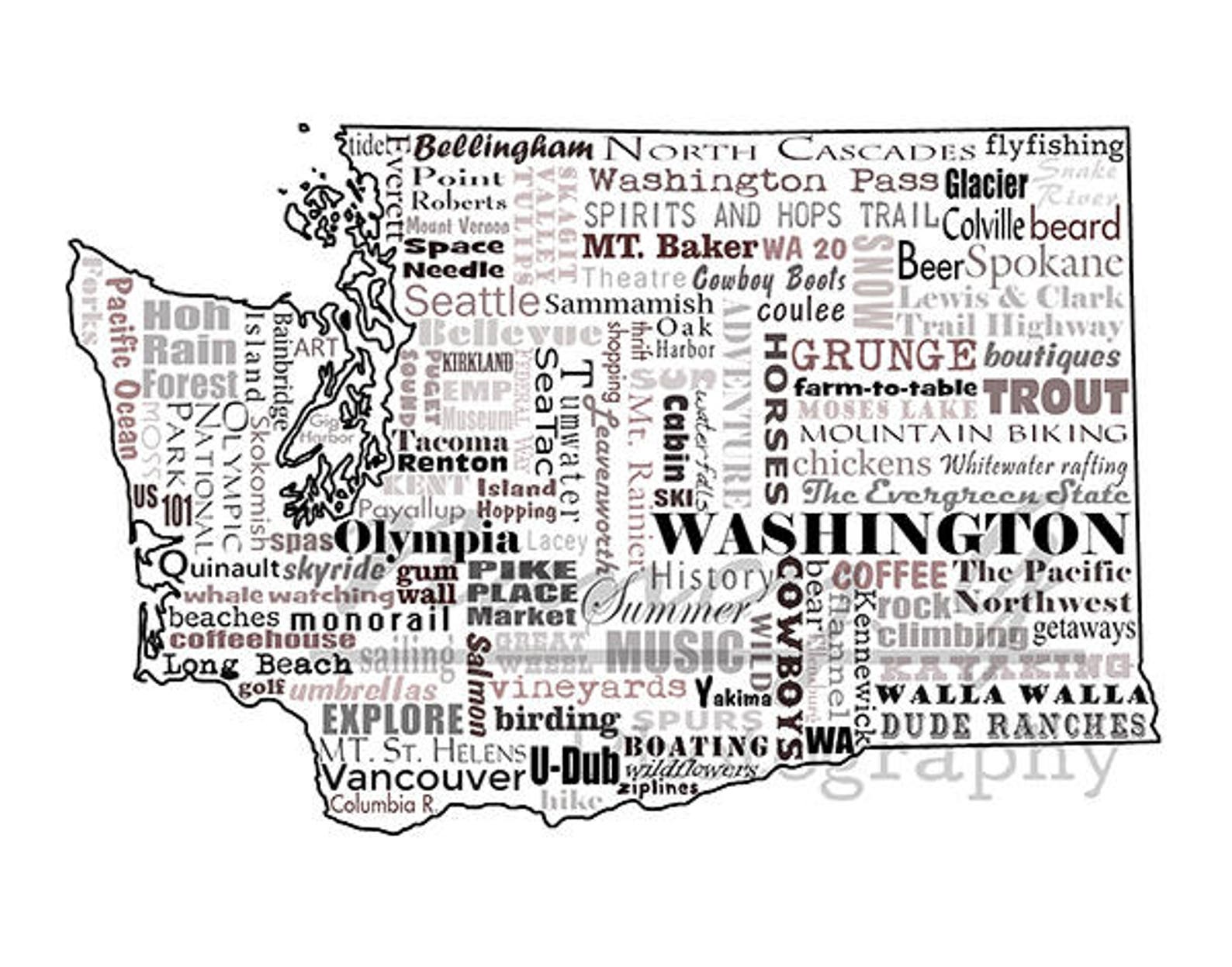 Washington State Slogans Word Art Typography Map - Etsy