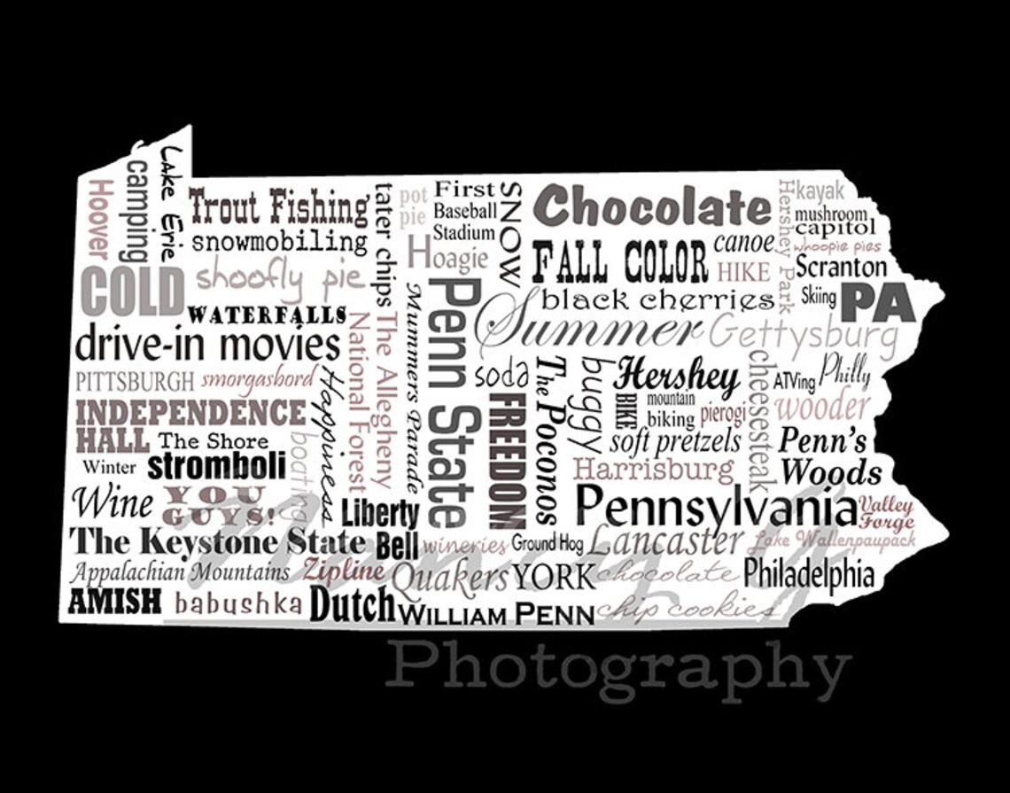 Pennsylvania Slogans Word Art Typography Map Pennsylvania | Etsy
