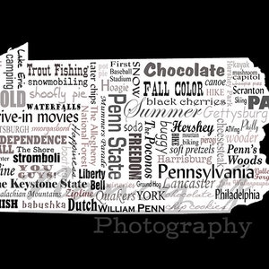 Pennsylvania Slogans, Word Art, Typography, Map, Pennsylvania Print, PA ...