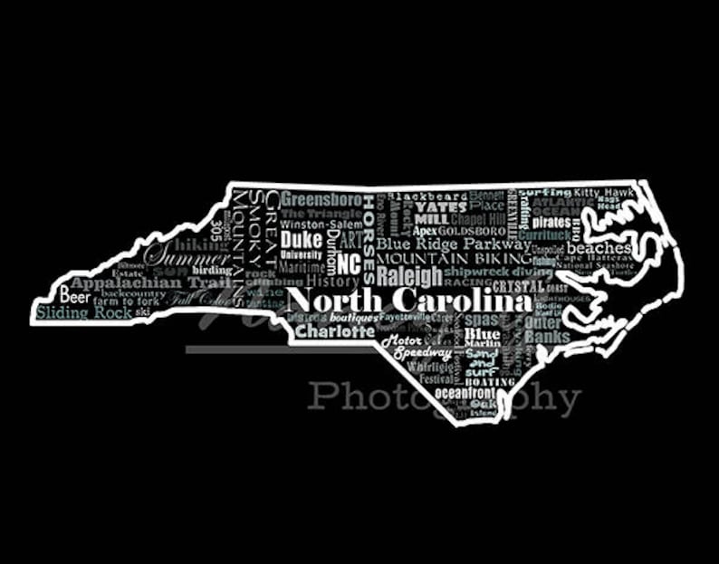 North Carolina Slogans, Word Art, Typography, Map, North Carolina Print ...