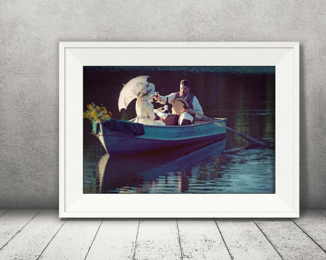 Vintage Print, Romantic Rowboat, Romance, Love, Couple in Love ...