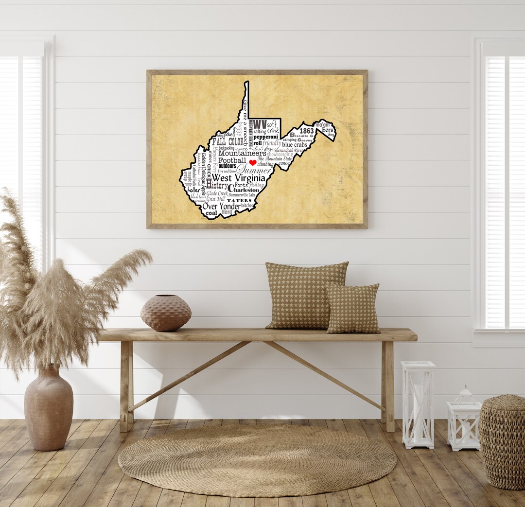 West Virginia Word Art, Typography, Map, West Virginia, West Virginia ...