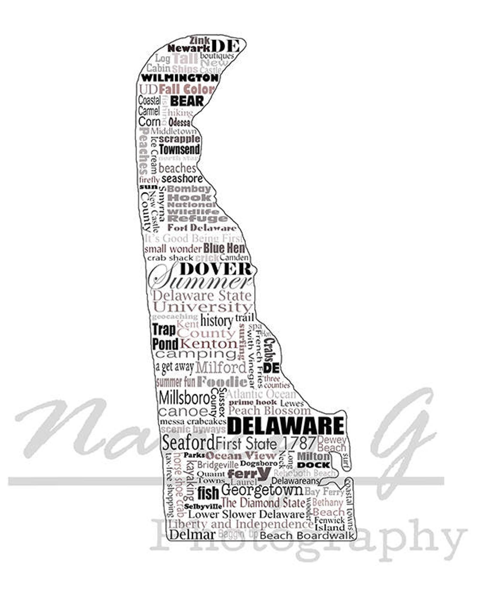 Delaware Slogans Word Art Typography Map Delaware - Etsy