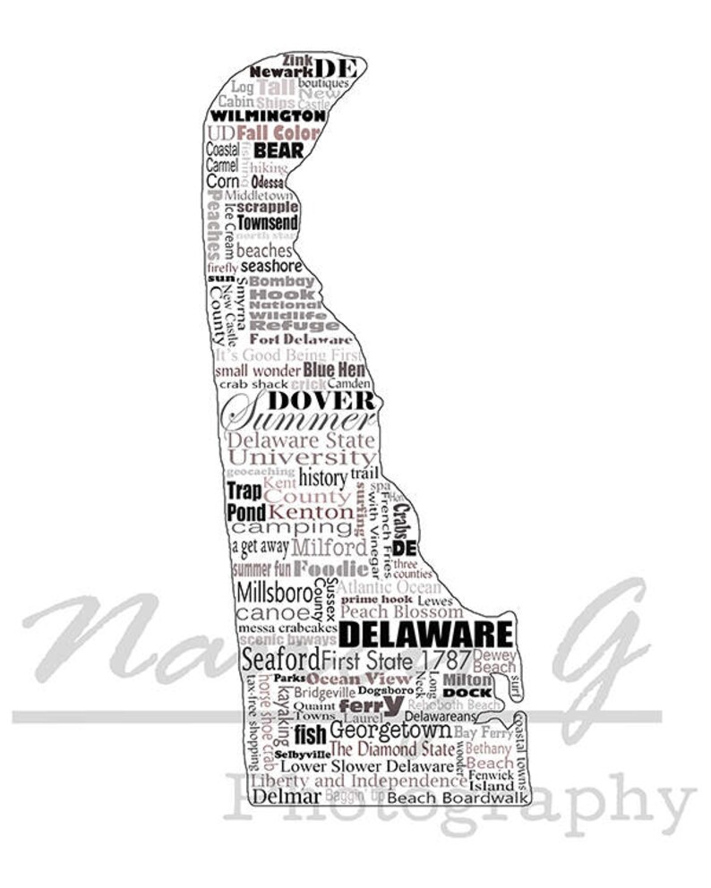Delaware Slogans Word Art Typography Map Delaware - Etsy