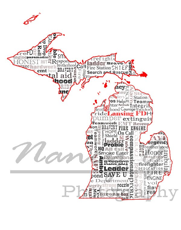 Fire Department Personalize, Word Art, Typography, MI Map, Firefighter ...
