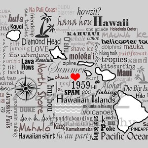 Hawaii Word Art, Typography, Map, Hawaii, Hawaii Print, Slogans, HI ...