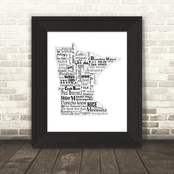 Minnesota Slogans Word Art Typography Map Minnesota | Etsy