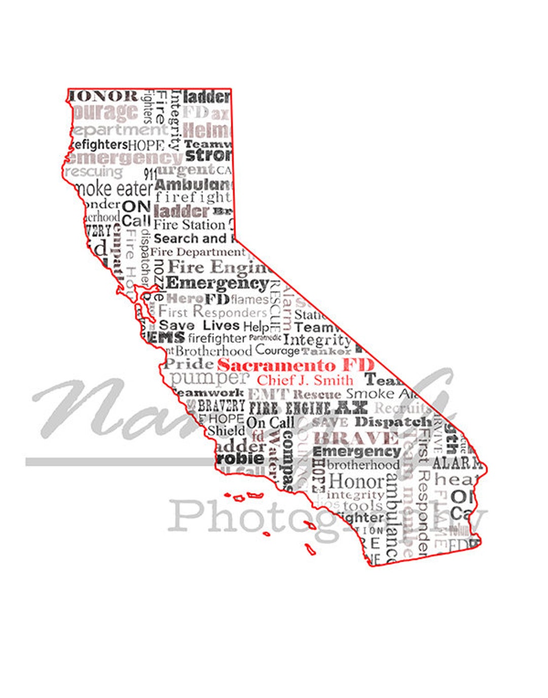 CA Personalize Fire Department, Word Art, Typography, CA Map ...