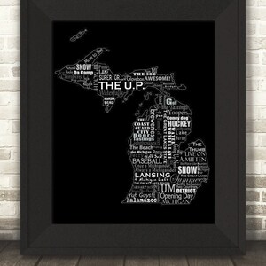 Michigan Slogans, Word Art, Typography, Map, Michigan, Michigan Print ...