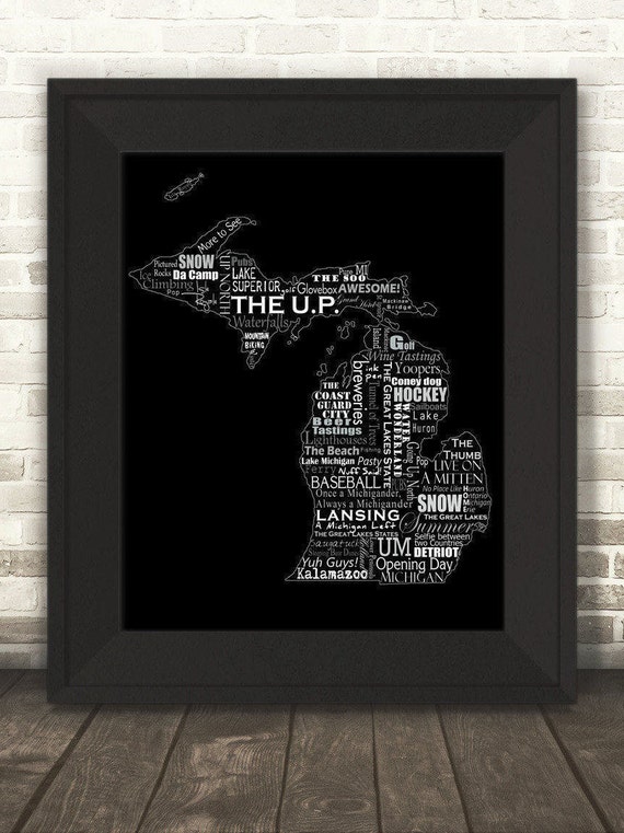 Michigan Slogans Word Art Typography Map Michigan - Etsy