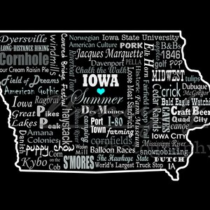 Iowa Word Art, Typography, Map, Iowa, Iowa Print, Slogans, Fine Art ...