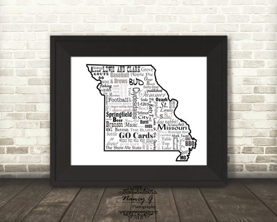 Missouri Slogans Word Art Typography Map Missouri Print | Etsy