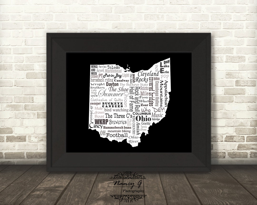 Ohio Slogans, Word Art, Typography, Map, Ohio Print, OH, Fine Art Print ...