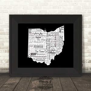 Ohio Slogans, Word Art, Typography, Map, Ohio Print, OH, Fine Art Print ...