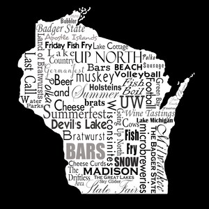Wisconsin Slogans, Word Art, Typography, Map, Wisconsin, Wisconsin ...