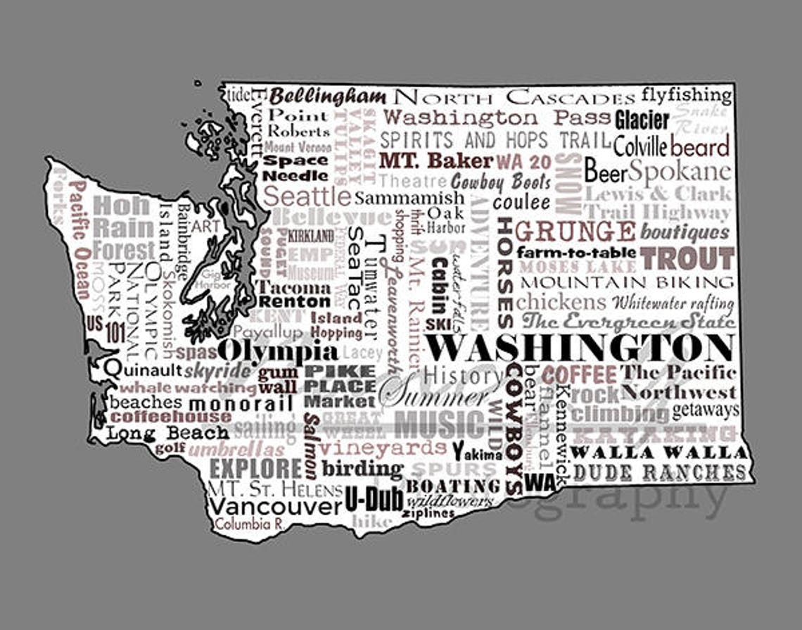 Washington State Slogans Word Art Typography Map - Etsy