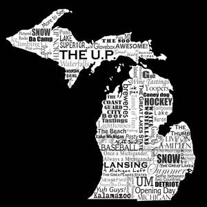 Michigan Slogans, Word Art, Typography, Map, Michigan, Michigan Print ...