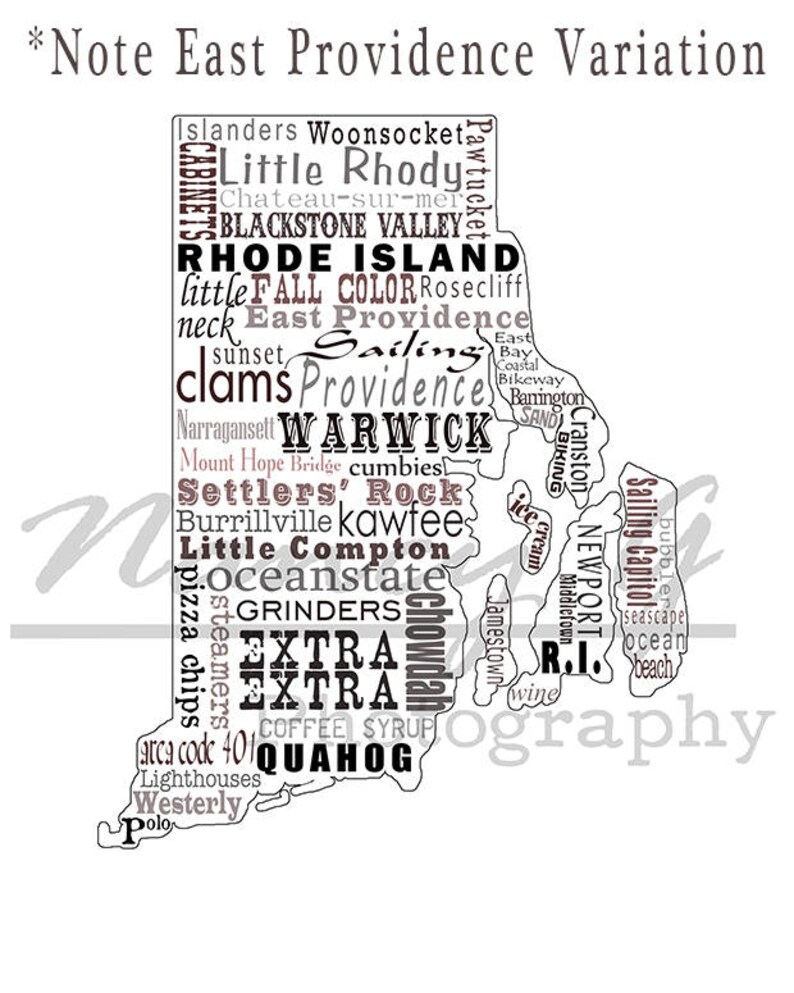 Rhode Island Word Art, Typography, Rhode Island Map, Rhode Island Print ...