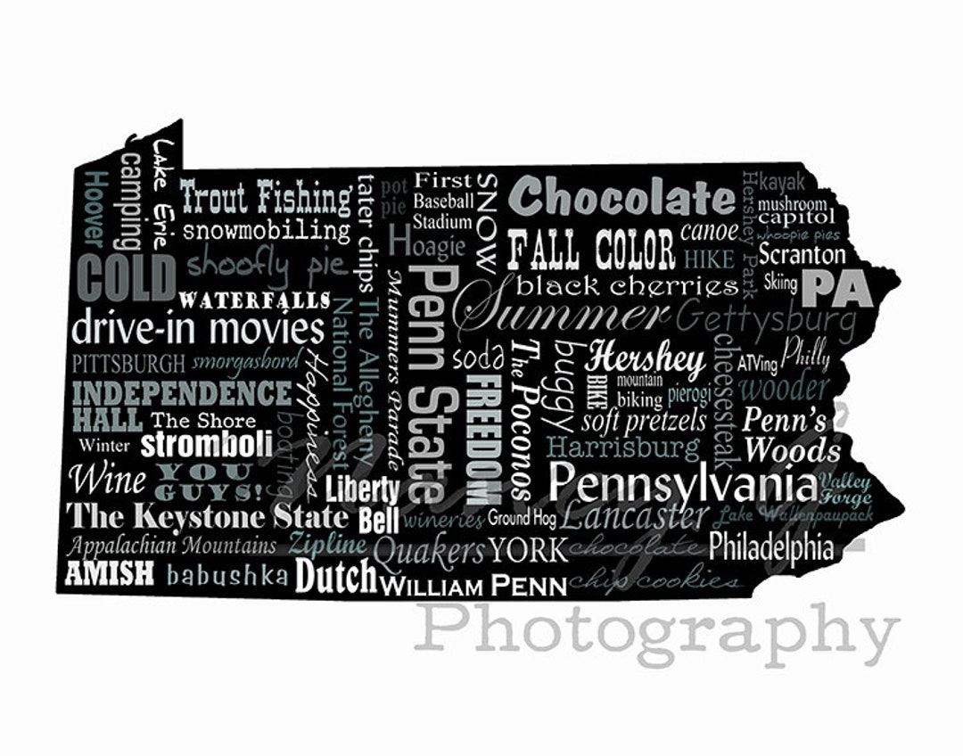 Pennsylvania Slogans, Word Art, Typography, Map, Pennsylvania Print, PA ...