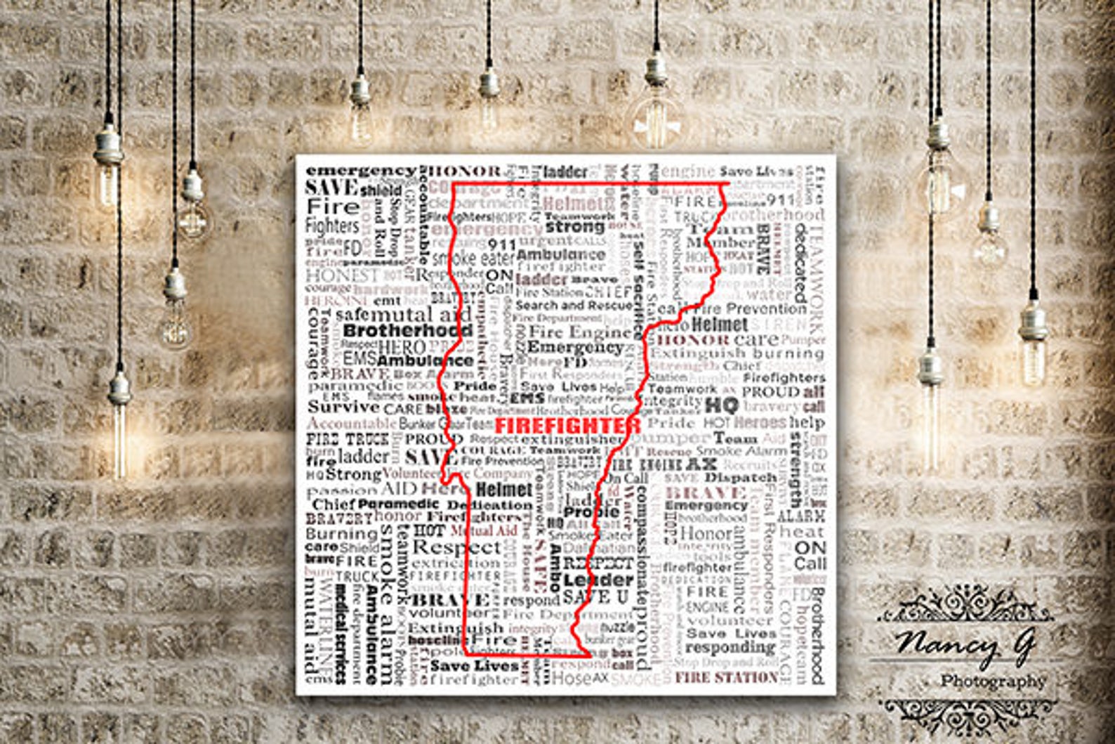 Firefighter Word Art Typography States Shape Maine - Etsy