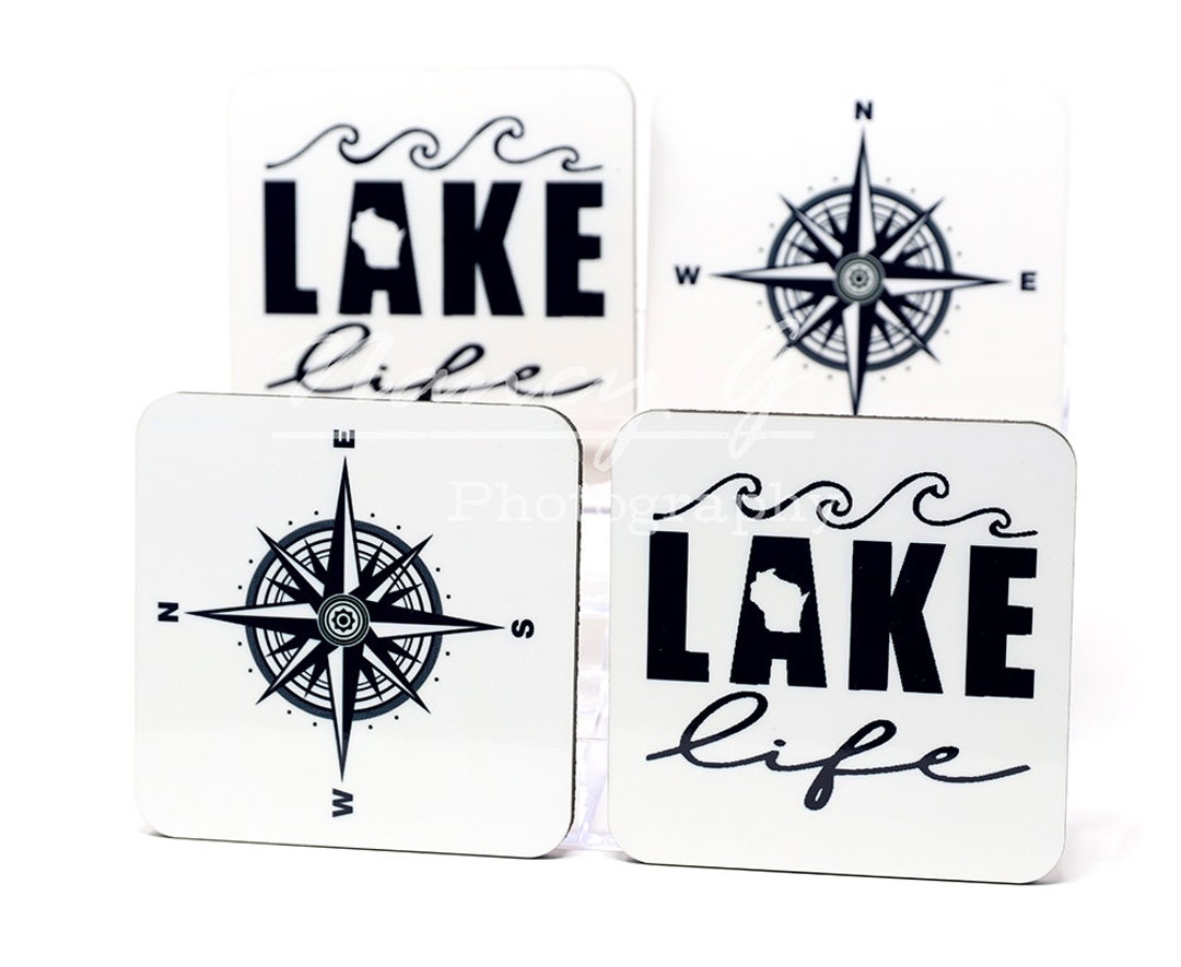Coaster, Coasters Set, Lake Wording, Wisconsin, Compass, Room Décor ...