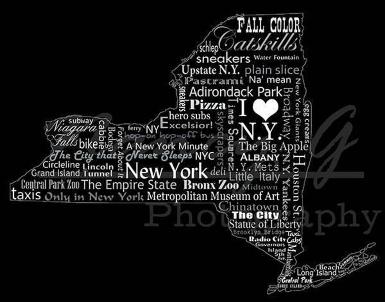 New York Slogans, Word Art, Typography, Map, New York, New York Print ...