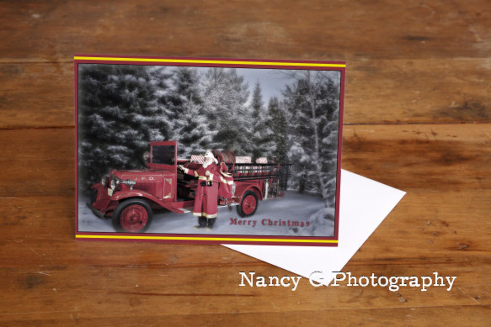 Vintage Firefighter, Santa Card, Fire Engine, 5"x7", Greeting Cards ...