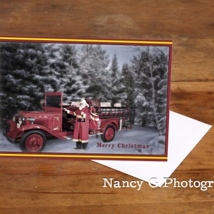 Vintage Firefighter, Santa Card, Fire Engine, 5"x7", Greeting Cards ...