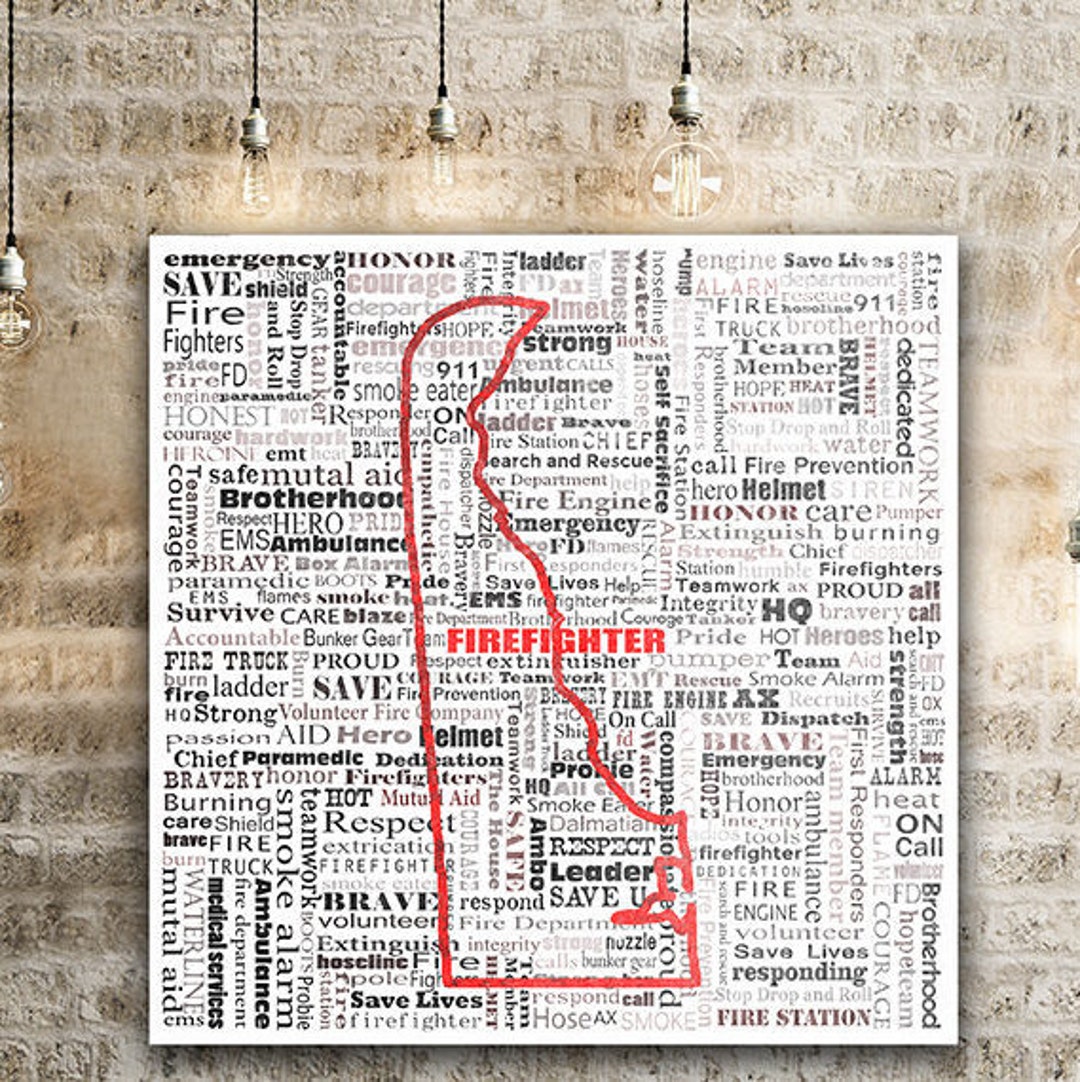 Firefighter Word Art, Typography, States Shape, Delaware, Pennsylvania ...
