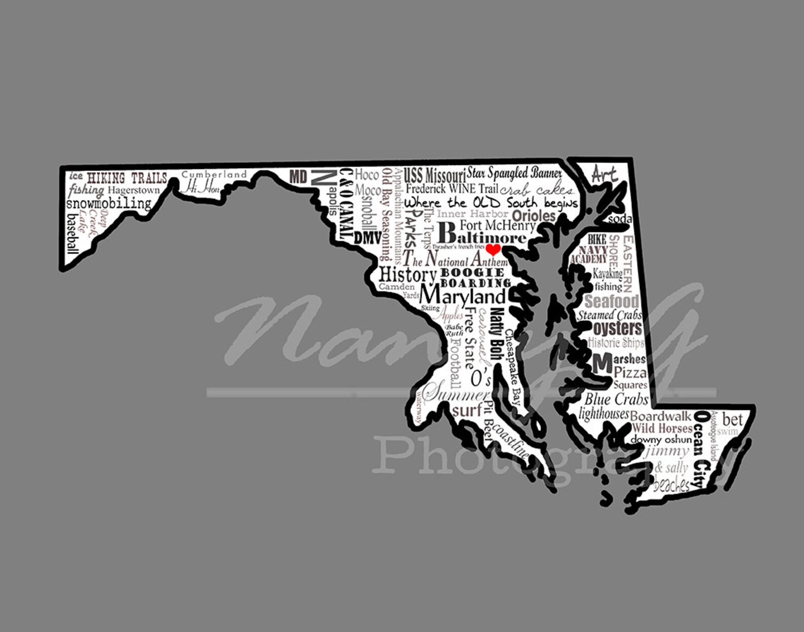 Maryland Word Art Typography Map Maryland Maryland Print - Etsy