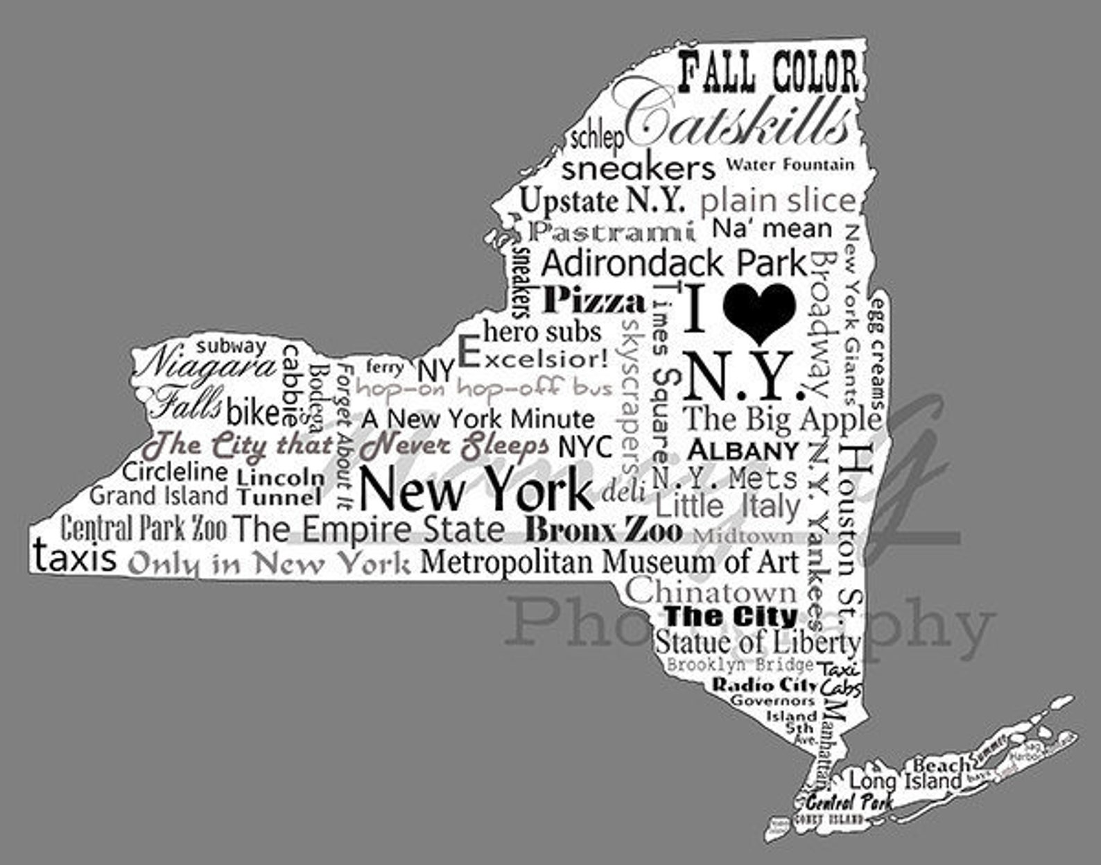 New York Slogans Word Art Typography Map New York New - Etsy