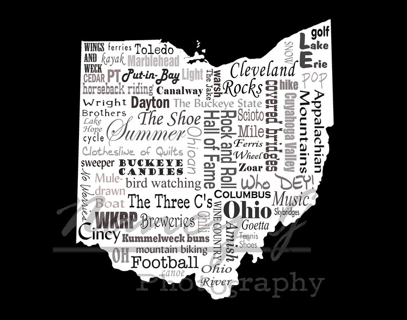 Ohio Slogans Word Art Typography Map Ohio Print OH Fine | Etsy