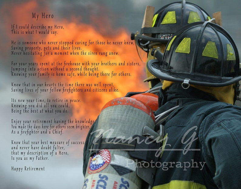 Firemans Retirement Poem, Firefighter Gift, Hero, Chief, Retire ...