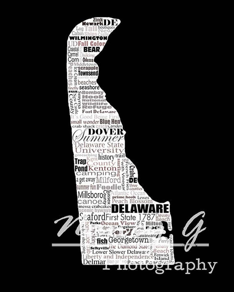 Delaware Slogans Word Art Typography Map Delaware - Etsy