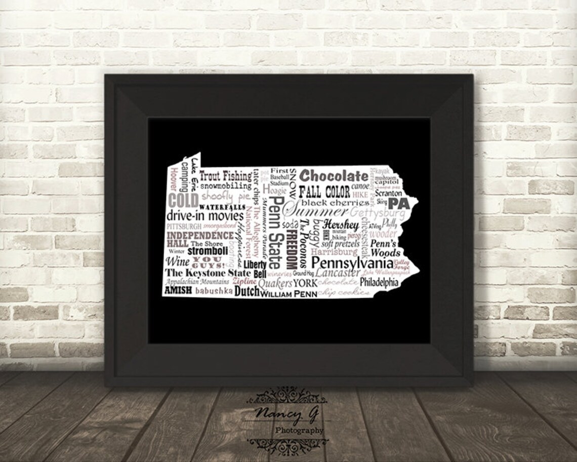 Pennsylvania Slogans, Word Art, Typography, Map, Pennsylvania Print, PA ...