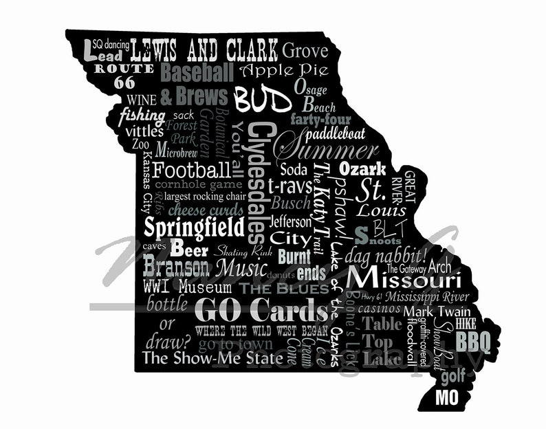 Missouri Slogans Word Art Typography Map Missouri Print - Etsy