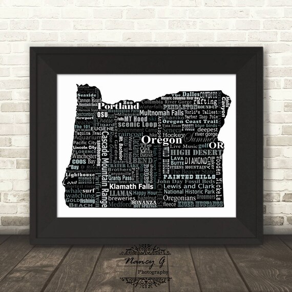 Oregon Slogans Word Art Typography Oregon Map Oregon | Etsy