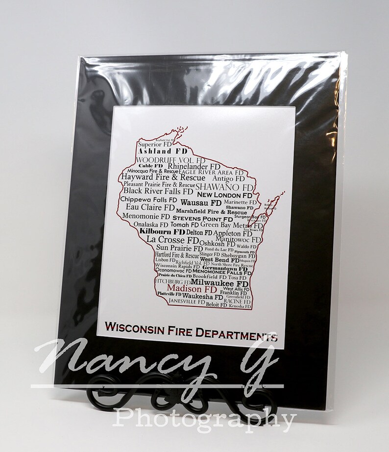 Wisconsin Fire Departments Word Art Typography Map Cities - Etsy