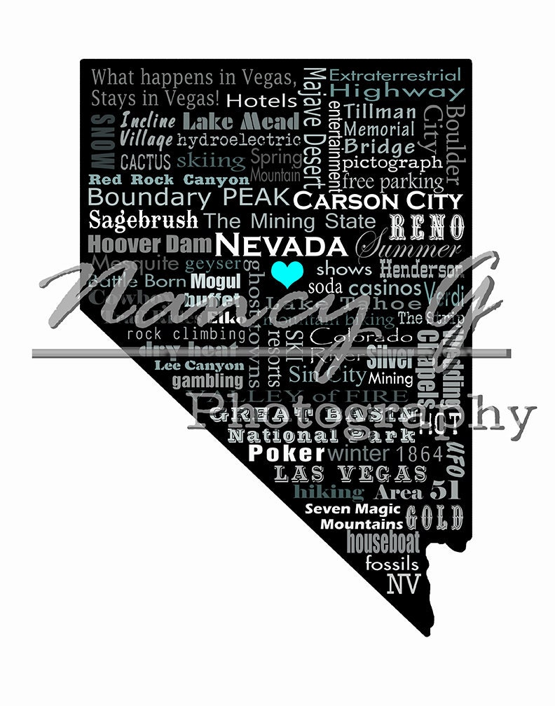 Nevada Word Art Typography Nevada Nevada Print slogans | Etsy