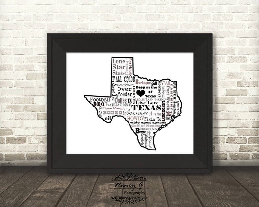 Texas State Slogans, Word Art, Typography, Map, Washington, Texas Print ...