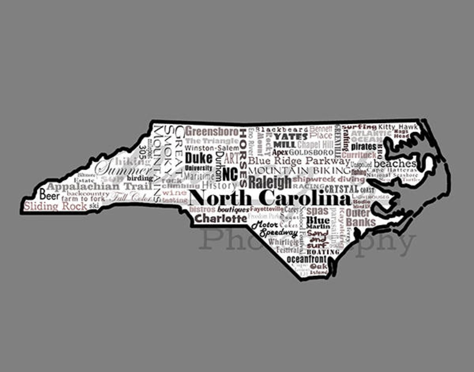 North Carolina Slogans, Word Art, Typography, Map, North Carolina Print ...